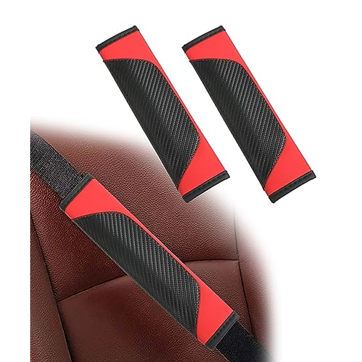 RACOONA Seat Belt Cover Pad,Seatbelt Covers,Car Accessories Car Seat Belt Cover,Carbon Fiber Seat Belt Shoulder Pad,Seatbelt Cushion Seatbelt Shoulder Strap Covers for Cars,Trucks(Black&Red)