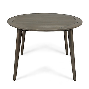 Christopher Knight Home Nick Outdoor Acacia Wood Round Dining Table, Gray Finish