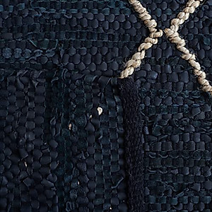 SAFAVIEH Vintage Leather Collection Accent Rug - 4' x 6', Black & Natural, Handmade Modern Rustic Boho, Ideal for High Traffic Areas in Entryway, Living Room, Bedroom (VTL802Z)