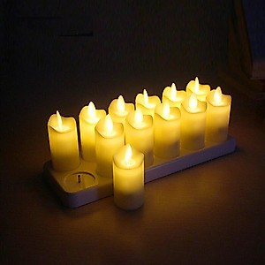 12pcs Rechargeable Flickering Yellow Light LED Candles Battery Operated TeaLight Candles Pillar Electric Light for Garden Home Decoration Party Wedding Festival Celebrations