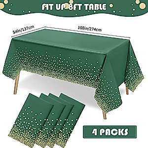 Tegeme Plastic Tablecloth for Parties Disposable Gold Stamping Dot Confetti 108 x 54 Inch Birthday Party Wedding Dinner Decors Rectangle Tabless(Green, Gold,4 Packs)