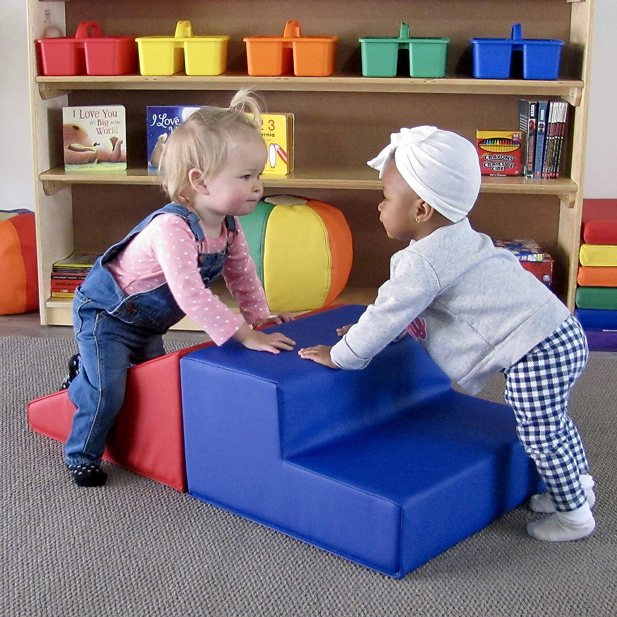 Factory Direct Partners 12365-BLRD SoftScape Playtime Step and Slide Climber for Infants and Toddlers, Colorful Beginner Soft Foam Structure for Indoor Active Play (2-Piece Set) - Blue/Red