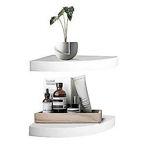 ZGZD Corner Shelf Invisible Wall Mounted Shelves Radial Shape Perfect for Bedroom Bathroom Living Room Kitchen Set of 2 White
