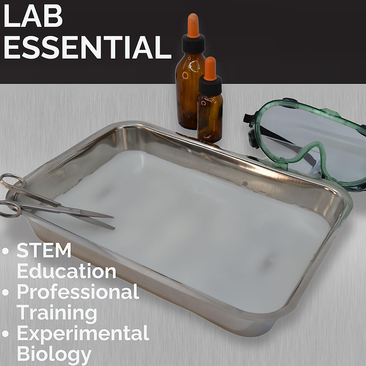 Eisco Labs - Metal Dissecting Tray with Wax, 12x9x2" - Stainless Steel Dissection Tray for Biology, Anatomy, Forensic Science & Specimen Pinning, Lab Dissection Trays, Wax-Lined Stainless Trays