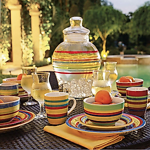 BrylaneHome Santa Fe Striped 20 Piece Flatware Set Colorful Silverware, Santa Fe Stripe Orange