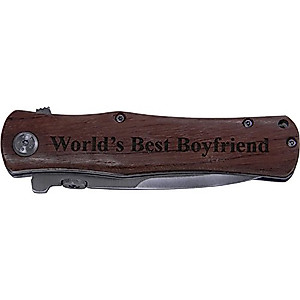 CustomGiftsNow World's Best Boyfriend Folding Stainless Steel Pocket Knife, (Wood Handle
