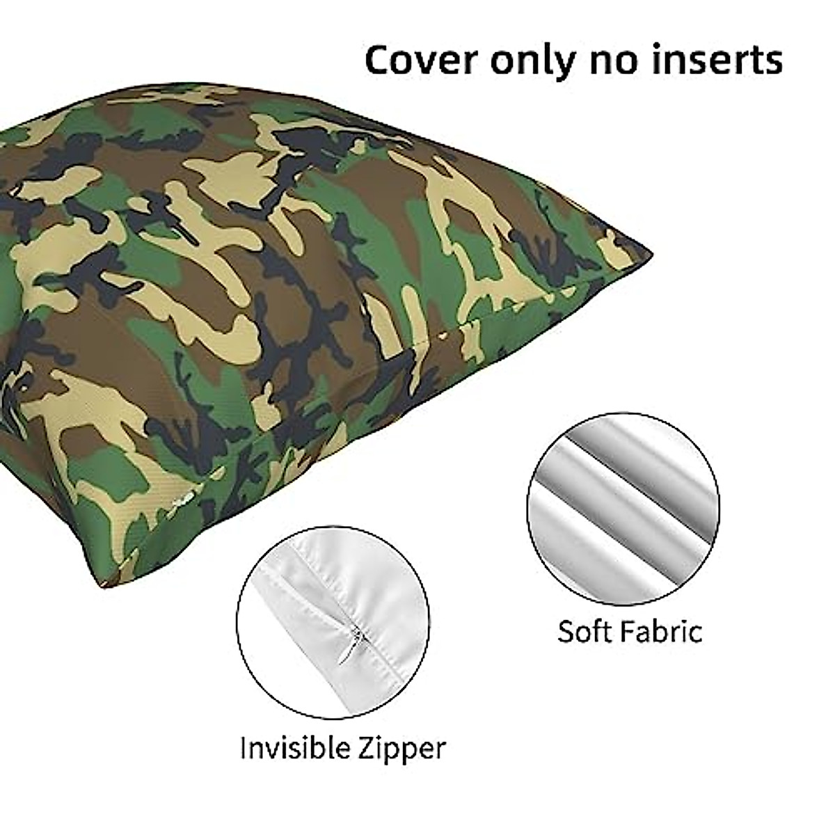WURTON Green Military Camo Print Throw Pillow Covers, Soft Square Cushion Case,for Sofa, Couch,Bed Chair-18 X 18 Inch