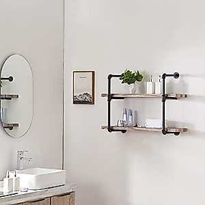 HOMISSUE 2-Shelf Rustic Pipe Shelving Unit, Vintage Industrial Pipe Wall Shelf, Retro Brown