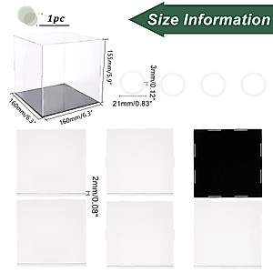 FINGERINSPIRE Clear Acrylic Display Case with Black Base & 4 Pcs Rubber Rings 6x6x6 Inch Cube Clear Self-Assembly Acrylic Box Dustproof Protection Showcase for Action Figures Collectibles Toys