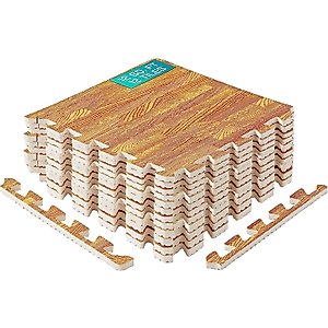 Yes4All Interlocking Floor Mats with Border – Foam, Gym Floor Mats with EVA Interlocking Tiles (12 Square Feet – Oak Wood Light – 12 Tiles)