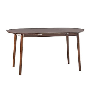 Walker Edison Mid Century Solid Wood Oval Extension Dining Table with Hairpin Legs and Removable Leaf, 60 Inch, Walnut