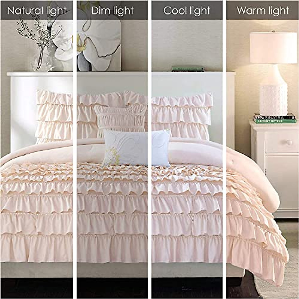 Intelligent Design Cozy Comforter Casual Waterfall Multi Layer Ruffle All Season, Hypoallergenic Cover, Soft Bedding Set with Matching Sham, Decorative Pillow, Twin/Twin XL(68"x90"), Blush