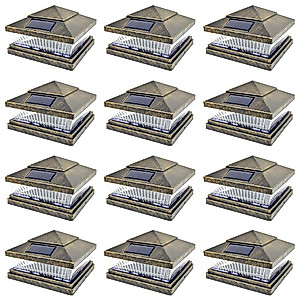 iGlow 12 Pack Vintage Bronze Garden 6 x 6 Solar SMD LED Post Deck Cap Square Fence Light Landscape PVC Vinyl Wood Bronze
