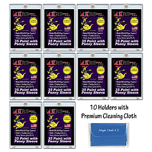 10-Count Pro-Mold 35pt. Magnetic One-Touch Card Holders Holds Sleeved Card USA Made with Cleaning Cloth, Gold