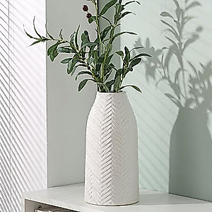 hjn White Vase for Flowers Ceramic Vase for Decor, Modern Decorative Vase Tall Vases for Your Kitchen/Office/Living Room/Bookshelf/Mantel - White Texture(Medium