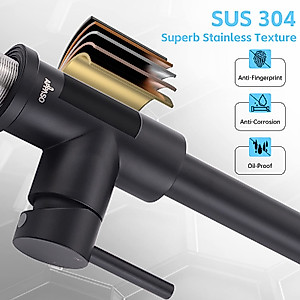 APPASO Black Kitchen Faucet with Soap Dispenser, Modern RV Kitchen Sink Faucet with Pull Down Sprayer 3 Modes, Solid Stainless Steel Faucet Kitchen Matte Black for Bar Sink, High Arc & Single Handle