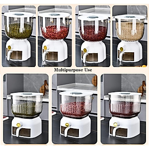 HOMHOLDON 10-15 Lbs Rice Dispenser,Large Grain Storage Container with Rice Cup Food Dispenser Kitchen Organizer for Rice,Beans,Grains,Cereal Dry Food,Small Pantry Food (Square)