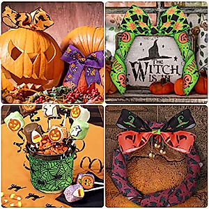 8 Rolls Halloween Ribbon Printed with Spotted Purple Spider Webs Pumpkin Bats Pumpkin Spider Webs, 80 Yards(8 Roll x 5 yd) * 2.5 inch Grosgrain Ribbon for Halloween Wreath DIY and Party Decor.