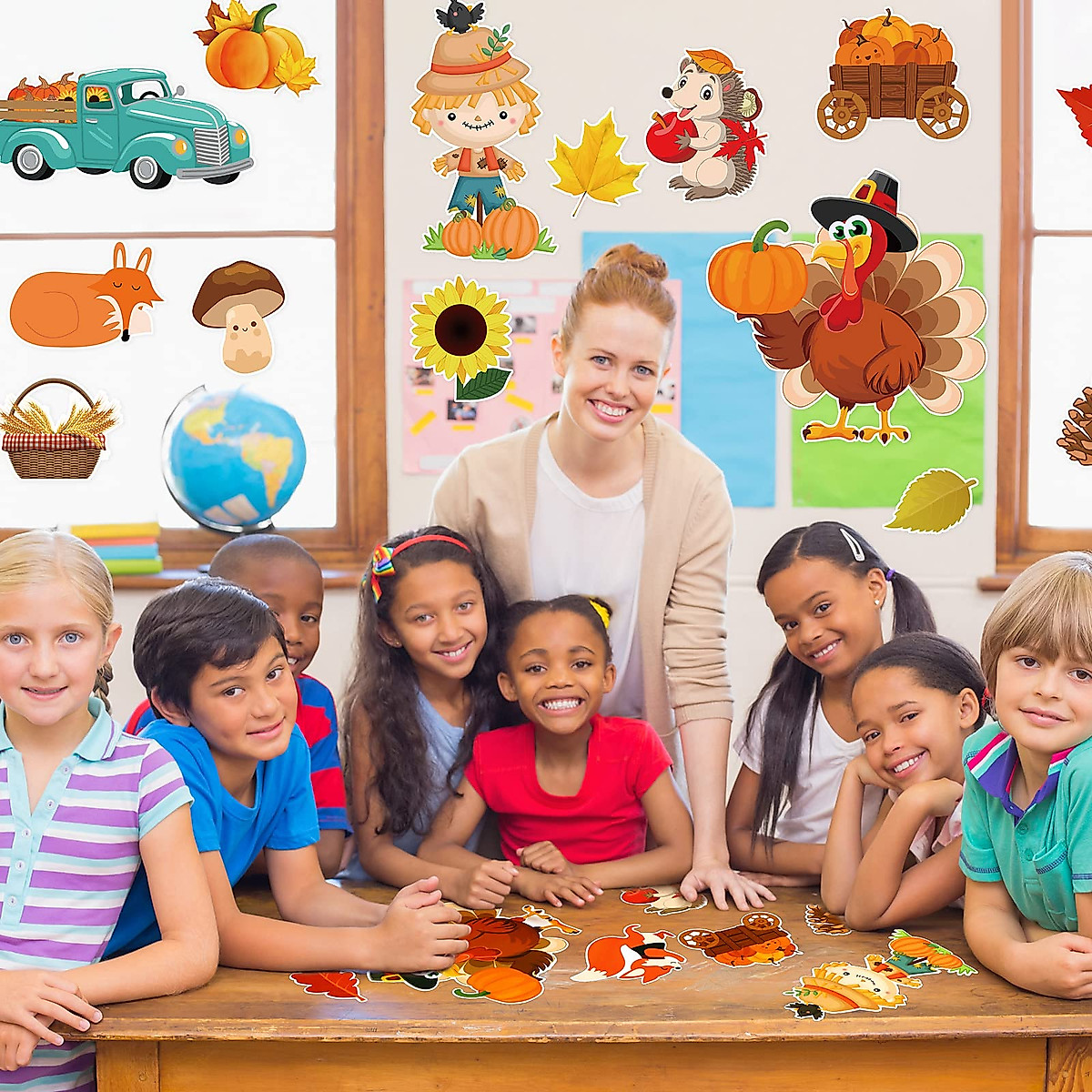 Breling 52 Pcs Thanksgiving Cut Outs Hello Autumn Fall Cut Outs Classroom Bulletin Border Decoration Maple Leaves Pumpkin Acorns Turkey Cutouts for School Classroom Fall Theme Decor