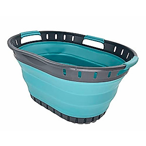 SAMMART 25L (6.6 gallon) Set of 2 Collapsible Plastic Laundry Basket - Foldable Pop Up Storage Container/Organizer - Portable Washing Tub - Space Saving Hamper/Basket (Alloy Grey + Crystal Blue)