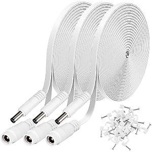 3 Pack DC Power Extension Cable 25ft 2.1mm x 5.5mm Compatible with 12V DC Adapter Cord for CCTV IP Camera, LED, Car, White