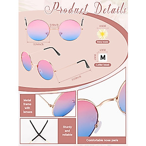 8 Pairs DIY Adult Round Sunglasses Hippie Circle Sunglasses with 200 Letter Beads 50 Daisy Beads and Glue for Women Men (Cute Color)