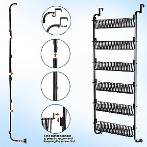 6-Tier Over the Door Pantry Organizer, Heavy-Duty Metal Pantry Door Organizers and Storage with 6 Adjustable Baskets, Pantry Spice Rack for Home, Kitchen