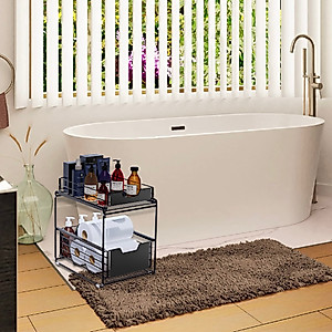 Across-Star Pull Out Under Sink Cabinets Organizer, Stackable 2 Tire Sliding Countertop Organizer, Under Sink Storage Drawer Shelf for Kitchen, Bathroom (Black)