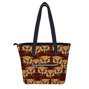 Owl Pattern Women's Tote Bag PU Leather Shoulder Bag Handbags Purse For Work Shopping Travel