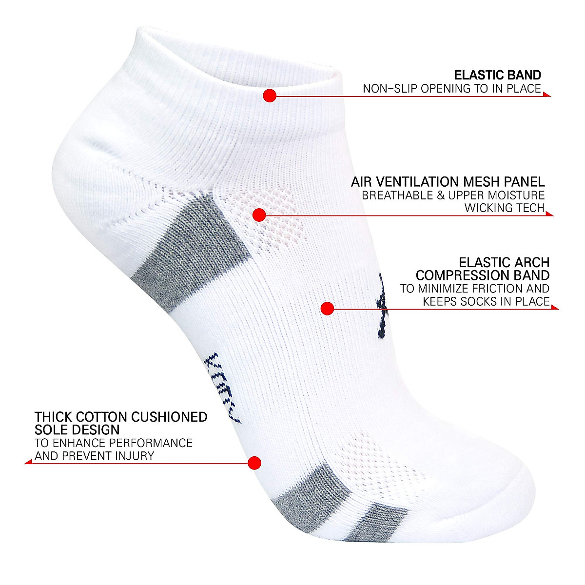 KONY Women's 6 Pairs Thick Cotton Cushioned Low Cut Ankle Athletic Socks Air-cross Mesh No Show Running Socks Size 6-9 (Assort - 6 Pairs)