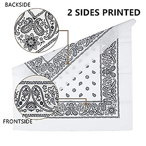 Vamqor 12pcs Bandana for women and men 100% Cotton Custom Fashion Paisley Design Multifunctional Outdoor Square Handkerchief（White）