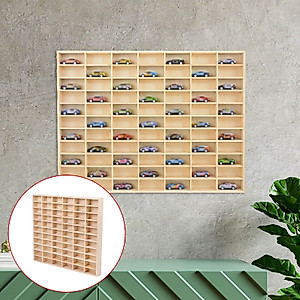 Gralara Wood Car Display Rack Toy, Book Organizer Shelf Shelves,Storage,Toys Storage Stand Organizer for Doll,Diecast Car,Collectibles Counter Store, 66 grids