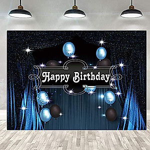 7x5 Happy Birthday Party Backdrop Blue Black Starry Curtain Photography Background Blue Ballon Starry Stars Women Adult Baby Children Man Boy Birthday Party Decoration Photo Studio Booth