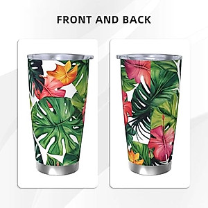 EKPRAVDKTF Tropical Leaves 20oz Insulated Stainless Steel Tumbler With Lids And Straws, Double Wall Vacuum Travel Coffee Mug, Thermal Cup For Cold & Hot Drinks, Reusable Metal Straw & Brush