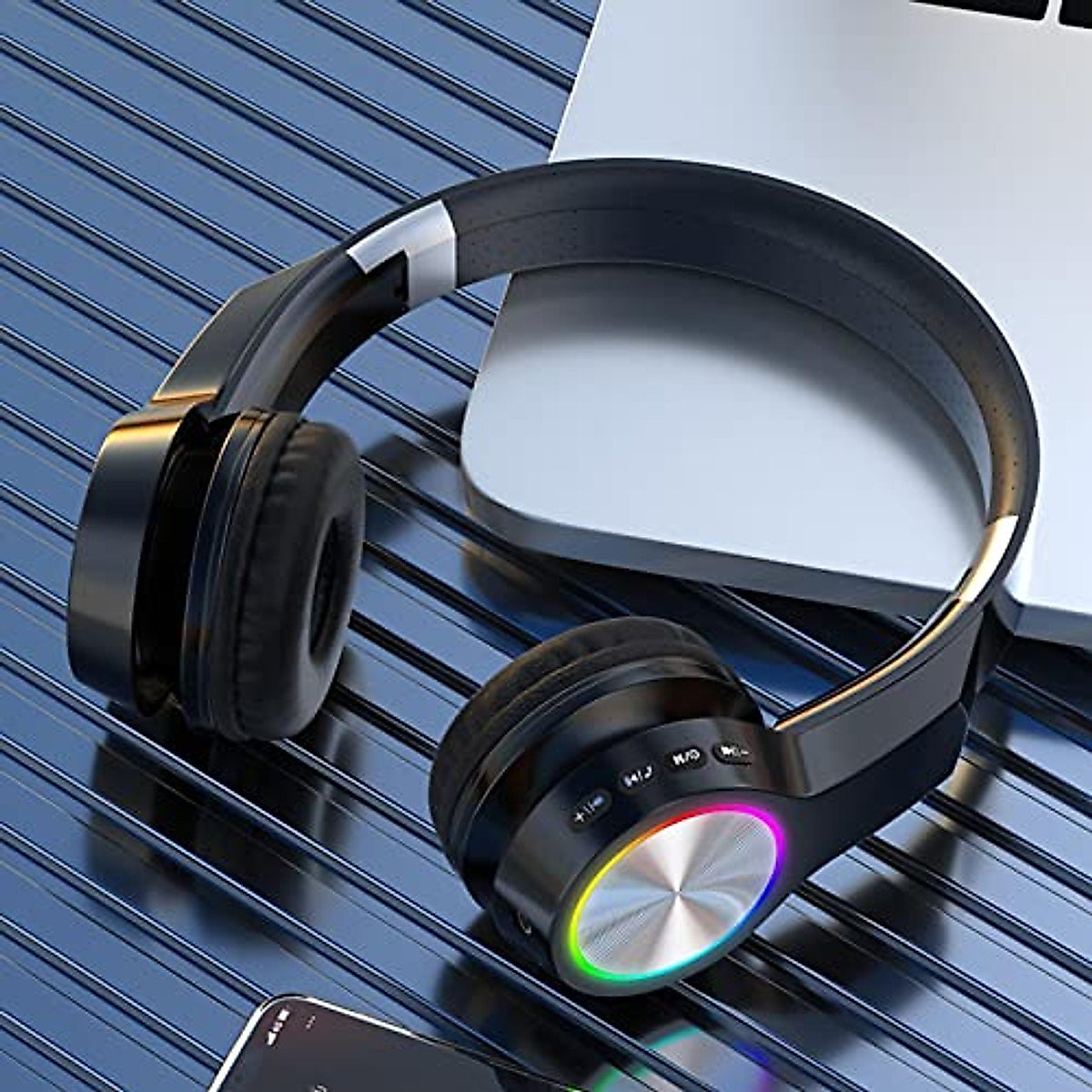 Nsxcdh Wireless Bluetooth Headphones Over Ear, Foldable Stereo Lightweight Earbuds with Built-in Mic & Deep Bass Adjustables Wired Wireless Mode Game Headset for PC Cell Phone (Black)