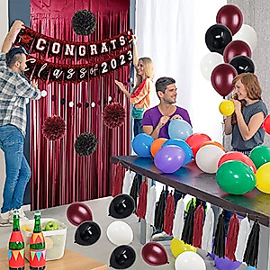 Maroon Graduation Party Decorations Congrats Class of 2023 Banner Paper Garland Including Foil Balloons Fringe Curtains Tassels Paper Pompoms for Senior High School College Graduation Celebration Decorations
