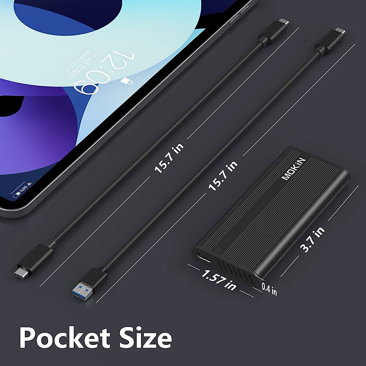 MOKiN M.2 NVMe SATA SSD Enclosure Adapter Tool-Free,USB C 3.2 Gen 2 10Gbps M.2 NVMe,6Gbps SATA PCIe M-Key(B+M Key), NVMe M.2 Enclosure Support UASP Trim for 2242/2260/2280 SSD