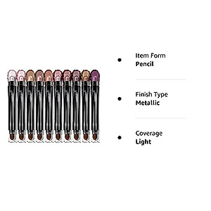 LUXAZA 10PCS Eyeshadow Stick Set, Shimmer And Neutral Brown Metallic Eye Shadow sticks,Cream Eyeshadow Pencil Crayon with Smudge-proof & Waterproof,Eye Brightener Stick Makeup Sets