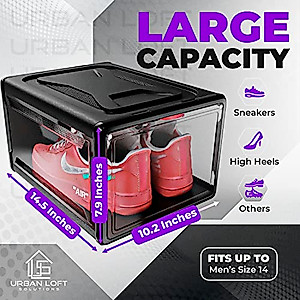 Urban Loft Premium Acrylic Shoe Boxes Stackable,Clear shoe organizer for Closet-Pack Of 1| Large sneaker storage box | Sneaker Clear Shoe Case for Sneakerheads with Drop Lid Shoe Display Case, Black