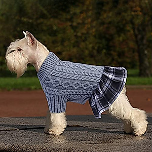 Dog Sweaters Plaid Dress, Puppy Warm Knitwear Dress for Dogs Cats, Cold Weather Doggie Kitten Apparel, Turtleneck Pet Dresses Outfits with Leash Hole for Yorkie Shih Tzu Teddy Bichon Frise Chihuahua