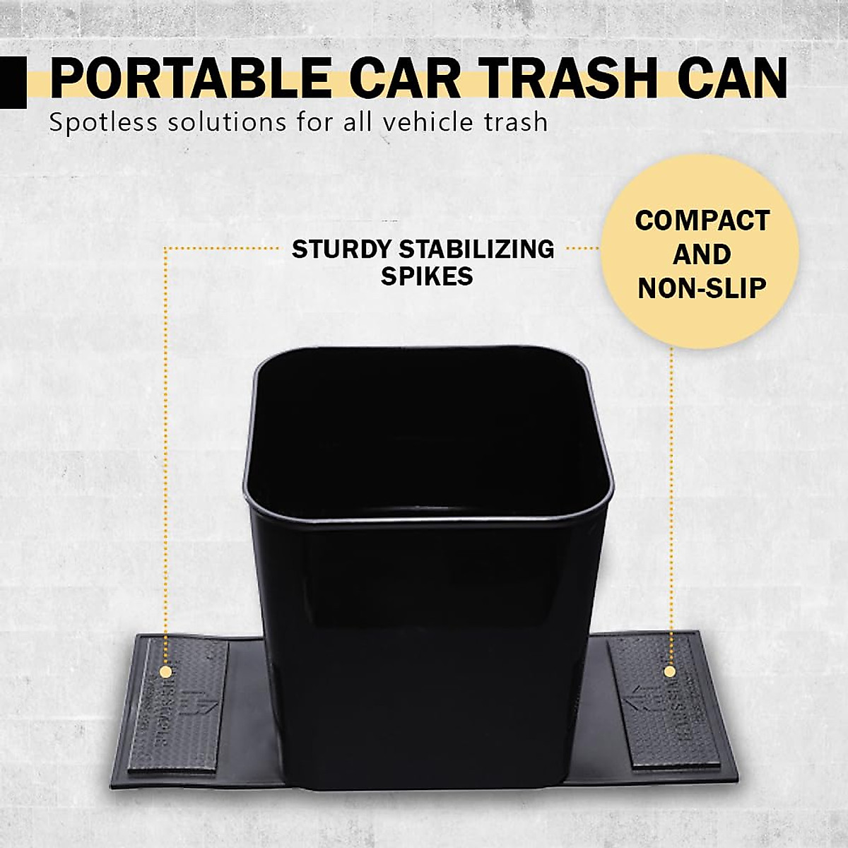 Car Trash Can for Vehicles Leakproof Compact Garbage Bin w/ Stability Flap, Anti-Slip Base, Portable Trash Holder for Cars, Trucks, SUVs, Minivans Compact, Easy to Clean Auto Container Organizer Black
