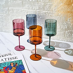 Muted Colored Square Crystal Wine Glasses Set of 4, Gift For Her, Him, Wife, Friend - Large 13.5 oz, Italian Style Tall Drinkware - Red & White, Dinner, Color Beautiful Glassware, Stemmed Glass