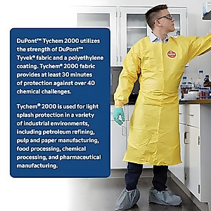 DuPont Tychem 2000 QC127S Disposable Chemical Resistant Coverall with Hood, Elastic Cuff and Serged Seams, Yellow, X-Large (Pack of 12)