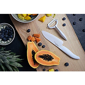 Kyocera Advanced Ceramic Revolution Series 5-1/2-inch Santoku Knife and Y Peeler Set, White