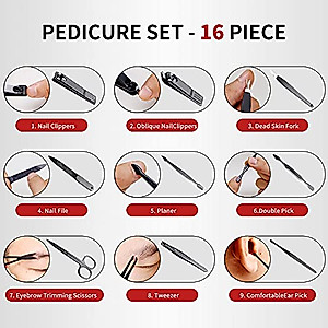 AROPEEN 16Pcs Nail Kit,Manicure Set Professional with PU Leather Case Nail Clipper Set Stainless Steel Pedicure Set,Nail Clippers Scissors for Men/Women