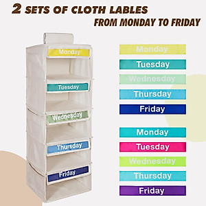Weekly Clothes Organizer for Kids-Day of The Week Clothes Organizer for Kids-Kids Daily Clothes Organizer-Monday Friday Clothes Organizer-Kids Closet Organizer (Warm white)