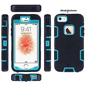 ULAK iPhone 5S Case, iPhone 5 Case,iPhone SE Case, Knox Armor Heavy Duty Shockproof Sport Rugged Drop Resistant Dustproof Protective Case Cover for Apple iPhone 5 5S SE -Blue+Black