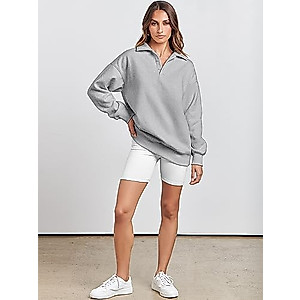 Caracilia Womens Oversized Sweatshirts Fleece Cute Pullover Long Sleeve Dressy Casual Shirts Comfy Hoodie Fall Tops Lightweight Buttons Down Sweatshirt 2023 Fashion Clothes C113A8-huahui-L Grey