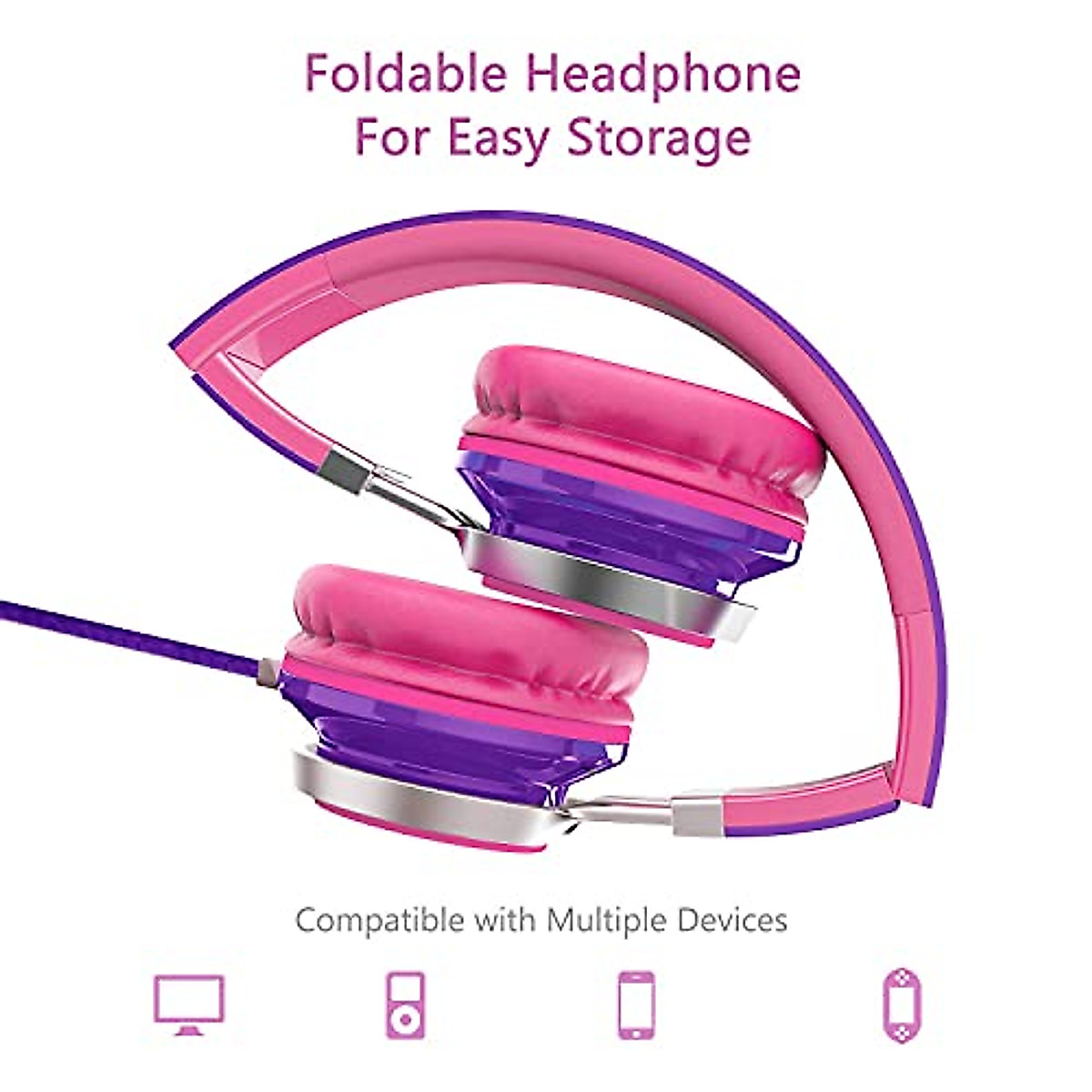 ELECDER i39 Headphones with Microphone Foldable Lightweight Adjustable On Ear Headsets with 3.5mm Jack for Cellphones Computer MP3/4 Kindle School Purple/Pink
