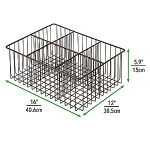 mDesign Farmhouse Decor Metal Wire Food Organizer Storage Bin Baskets for Kitchen Cabinets, Pantry, Bathroom, Laundry Room, Closets, Garage, 6 Sections - Bronze